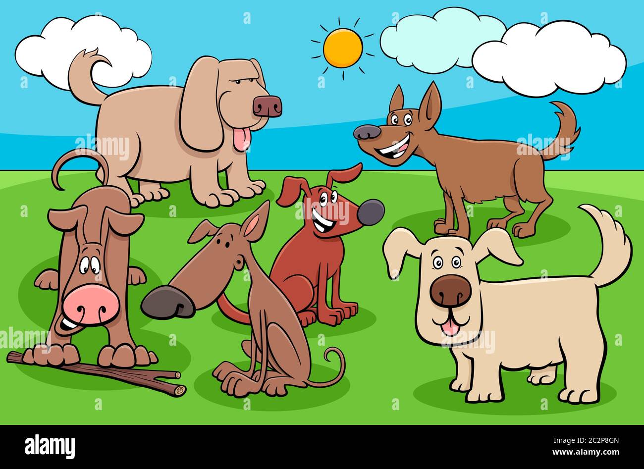funny cartoon dogs characters group Stock Photo - Alamy