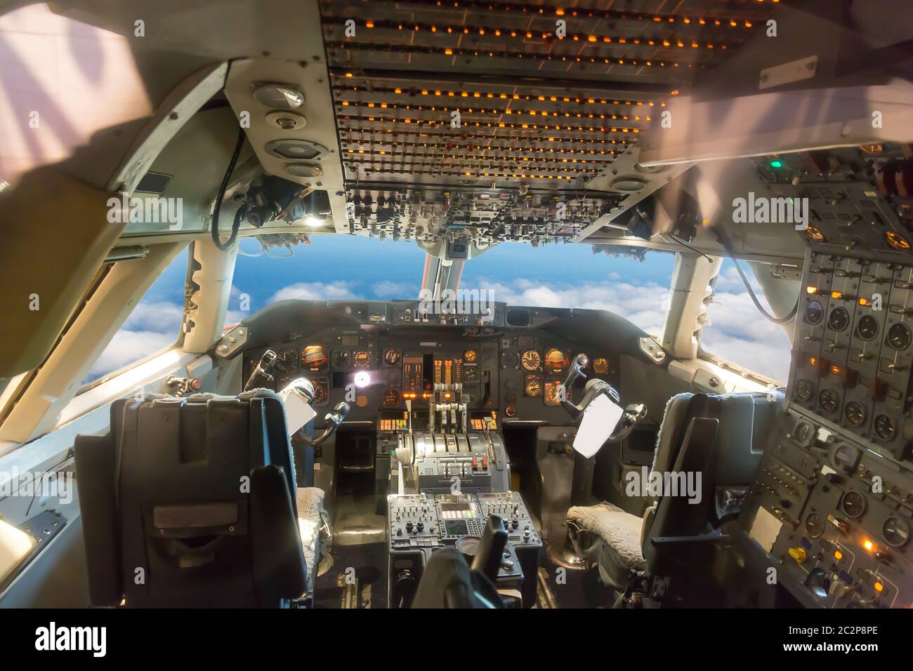 Airplane cockpit view. Aircraft interior Stock Photo - Alamy