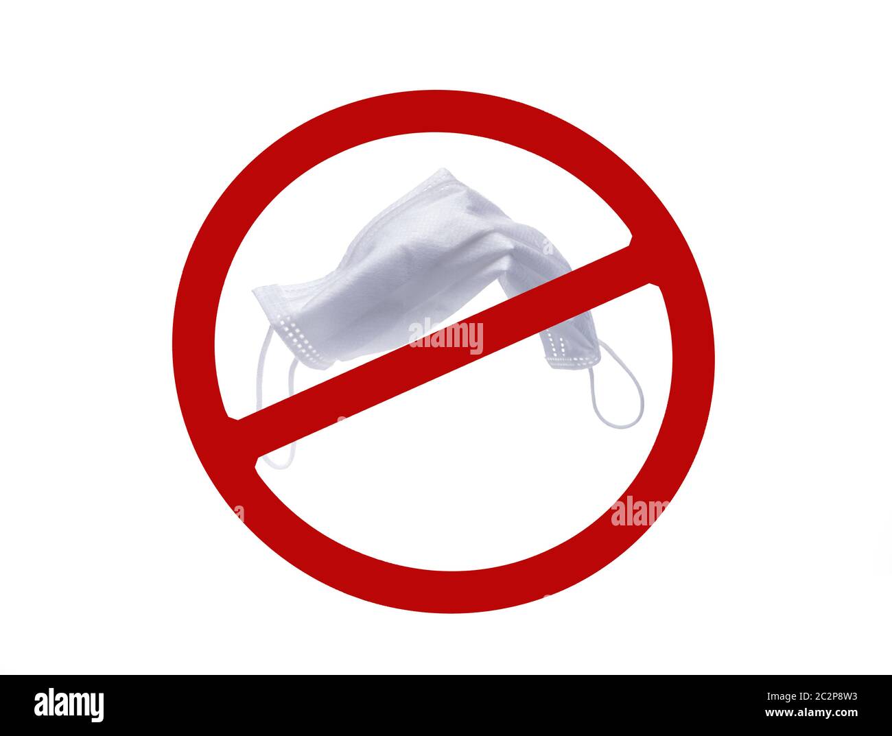 Used white surgical face mask in red forbidden symbol on white ...