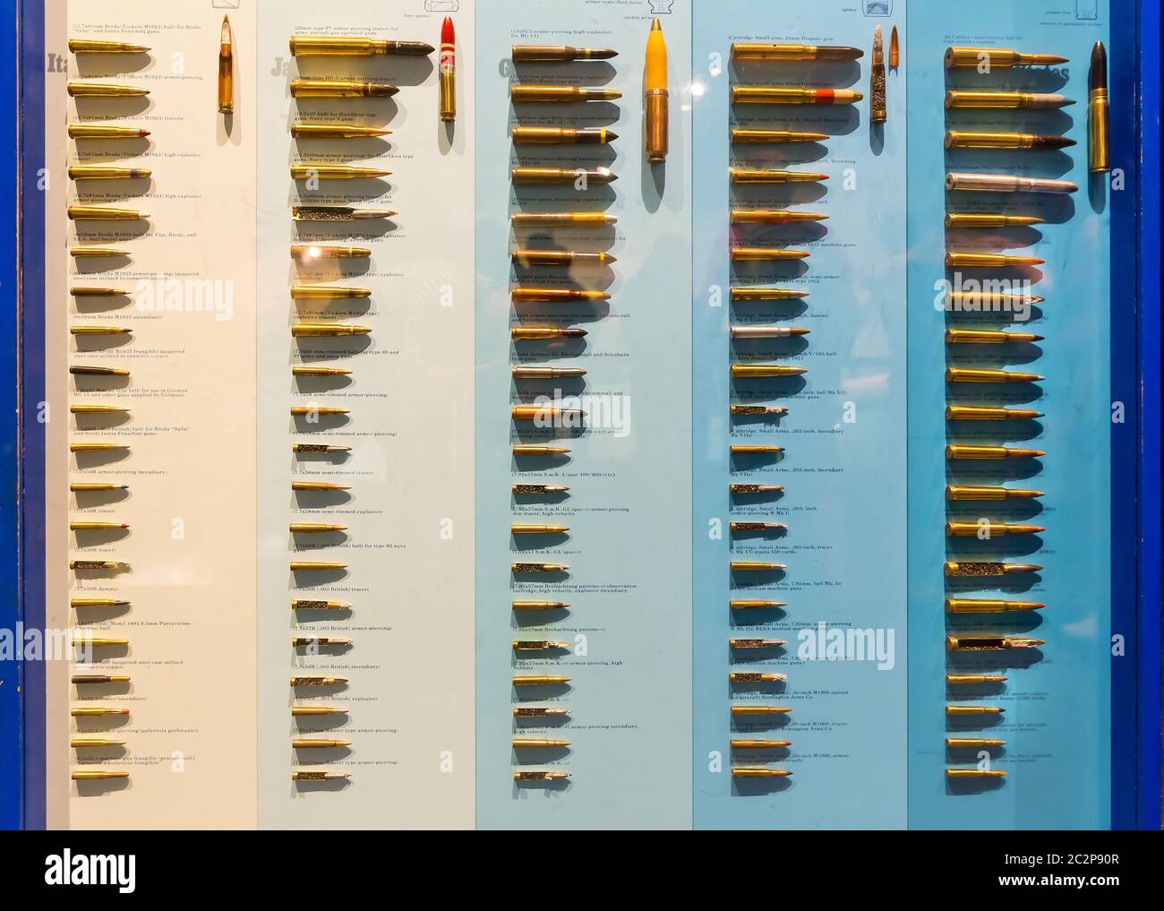 Museum exhibition of a bullet and cartridges. Weapon ammunition Stock ...