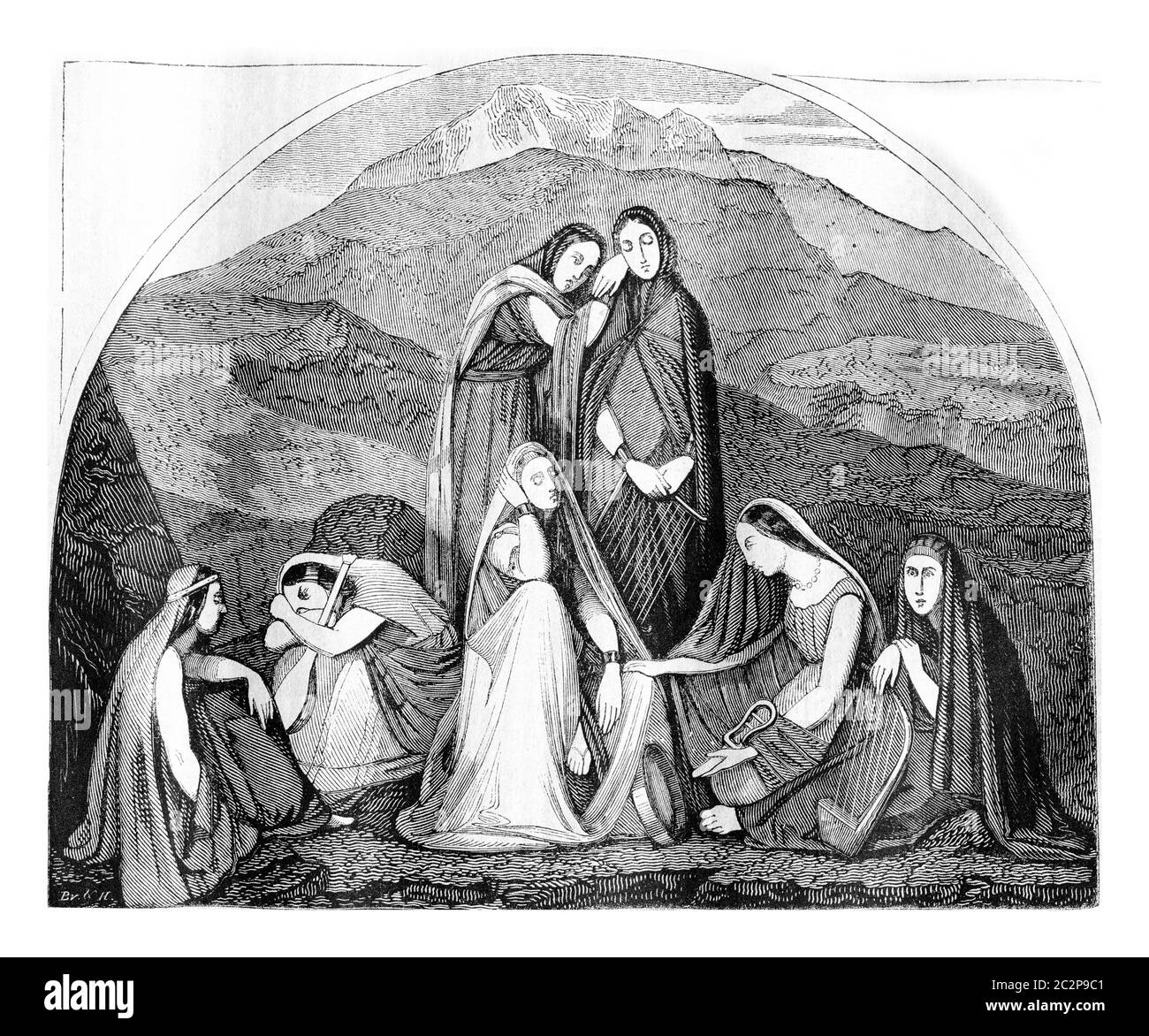 1836 Exhibition of Painting, Jephte's daughter, vintage engraved ...