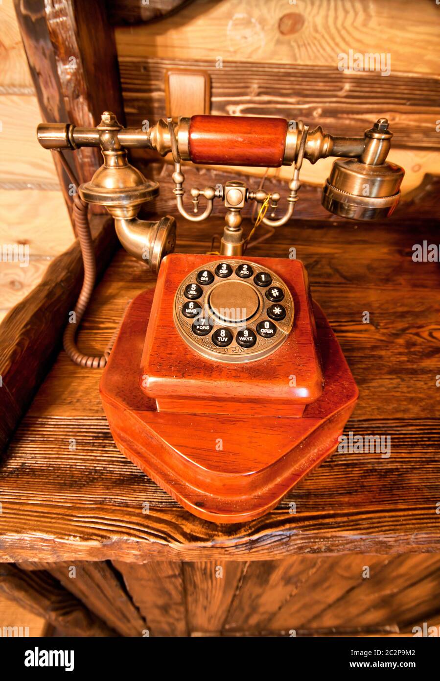 Luxury vintage interior - wooden telephone on the table Stock Photo - Alamy