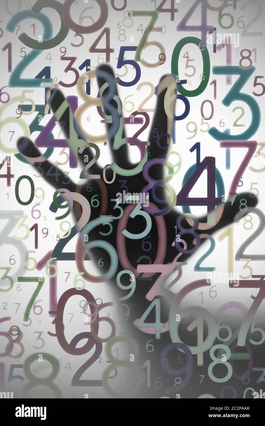 Silhouette of hand behind many colorful numbers Stock Photo - Alamy