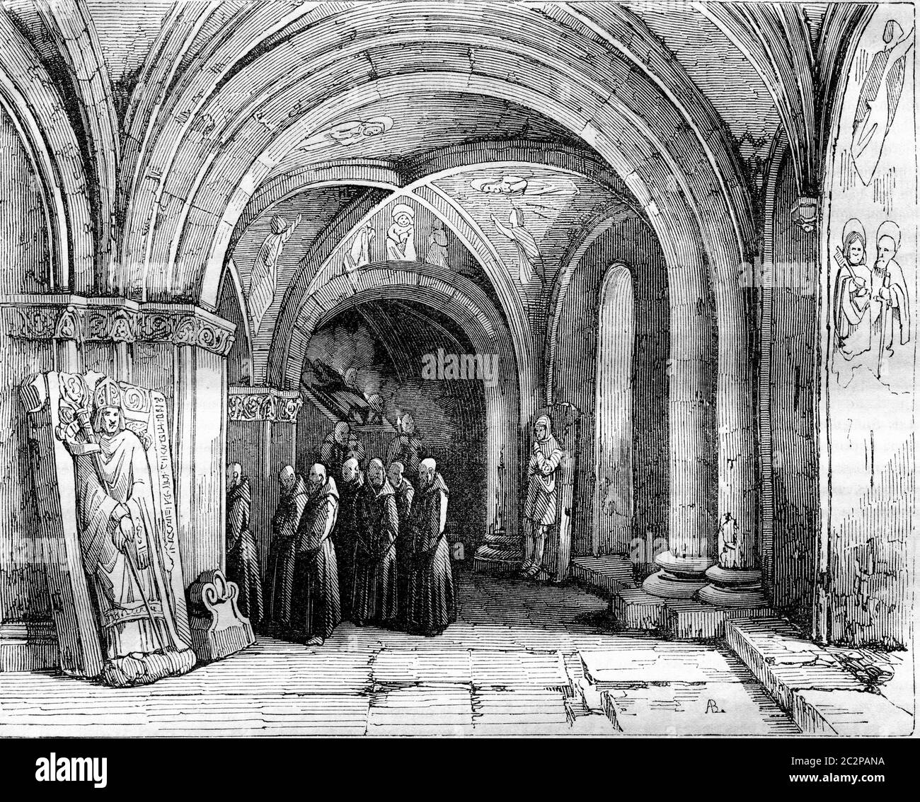 1843 Exhibition of Painting, Monks carrying a coffin in the crypt of ...