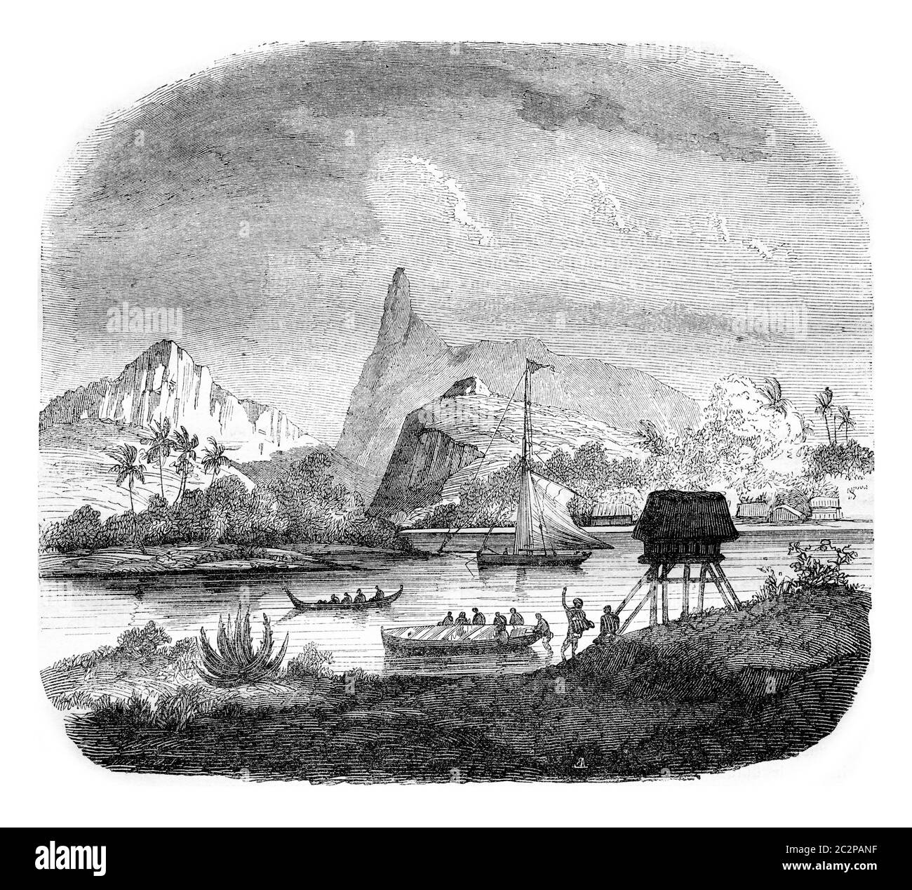 Matavai Bay, vintage engraved illustration. Magasin Pittoresque 1843 ...