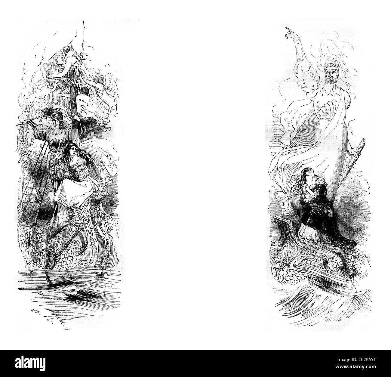 The devil and the young mother, vintage engraved illustration. Magasin ...