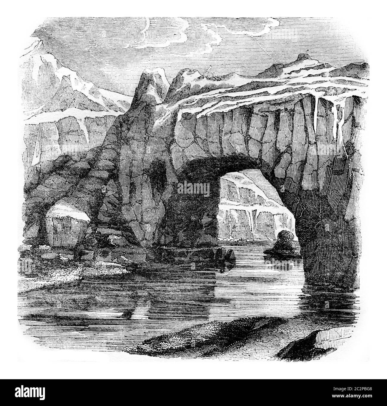 The Arc bridge department of Ardeche, vintage engraved illustration ...