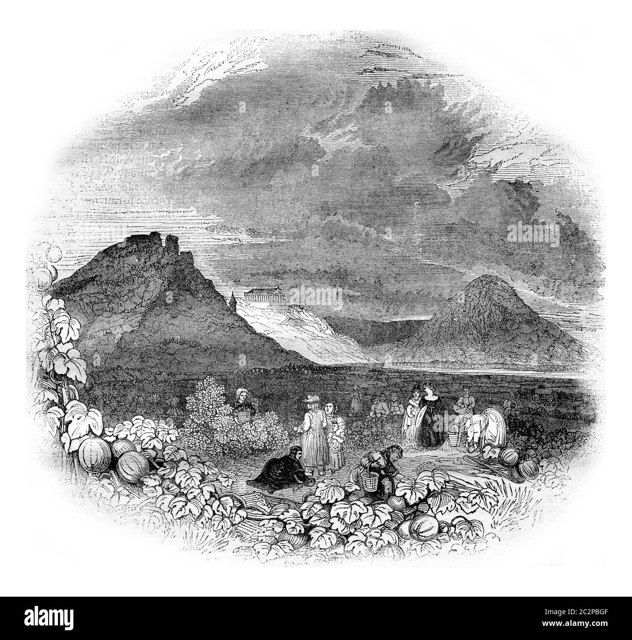 Valhalla, or Palace of Heroes in the Danube plain, in Bavaria, vintage ...