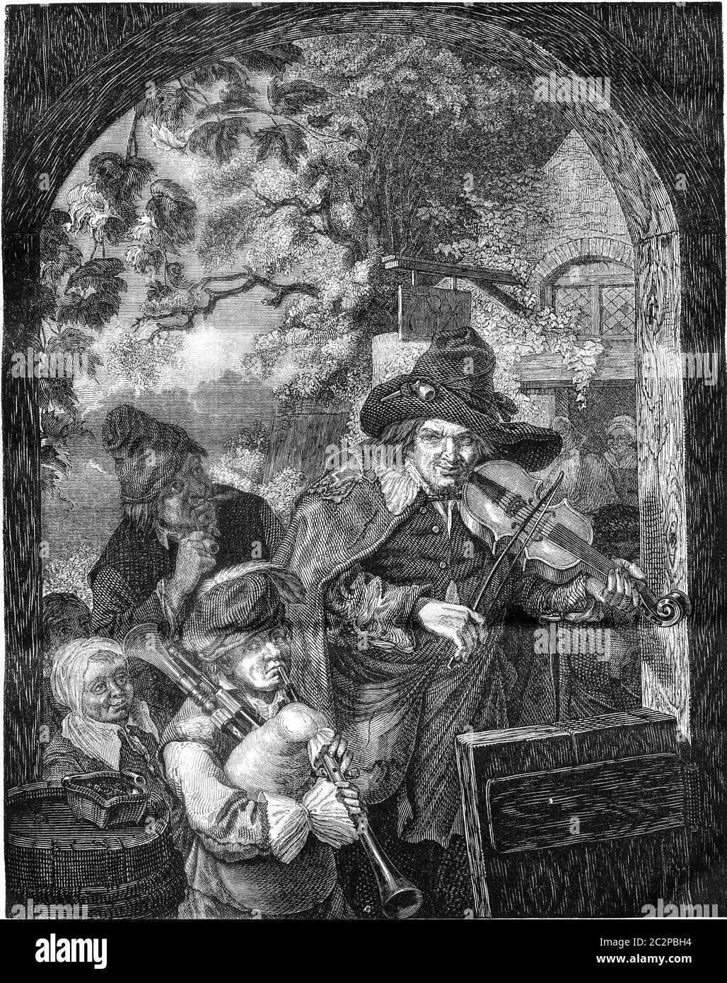 The Street Musicians, instrument Dietrich, vintage engraved ...