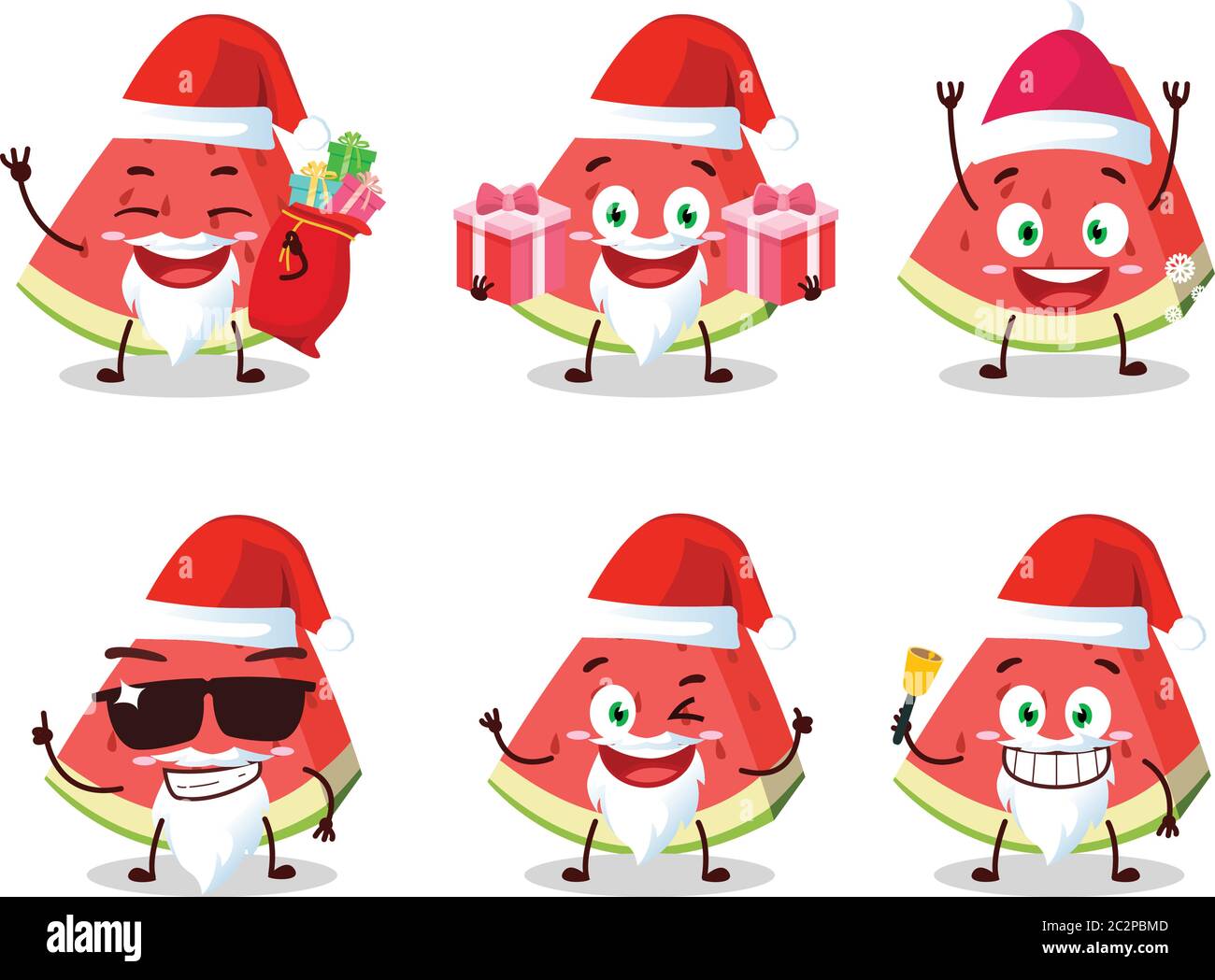 Santa Claus emoticons with slash of watermelon cartoon character Stock ...