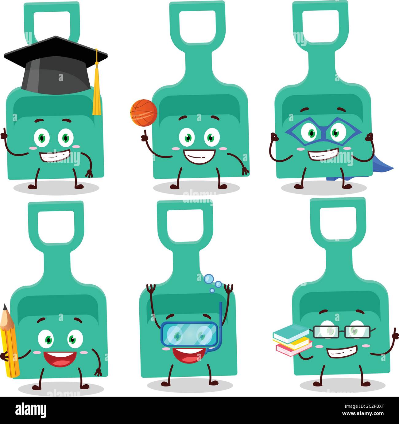 School student of sand shovel cartoon character with various ...