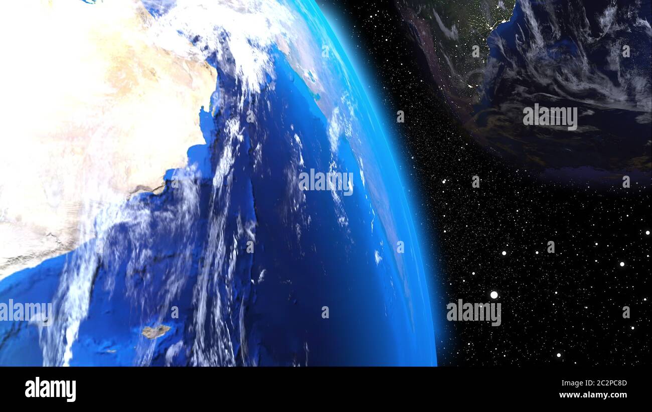 Computer generation futuristic composition Earth orbit in outer space ...