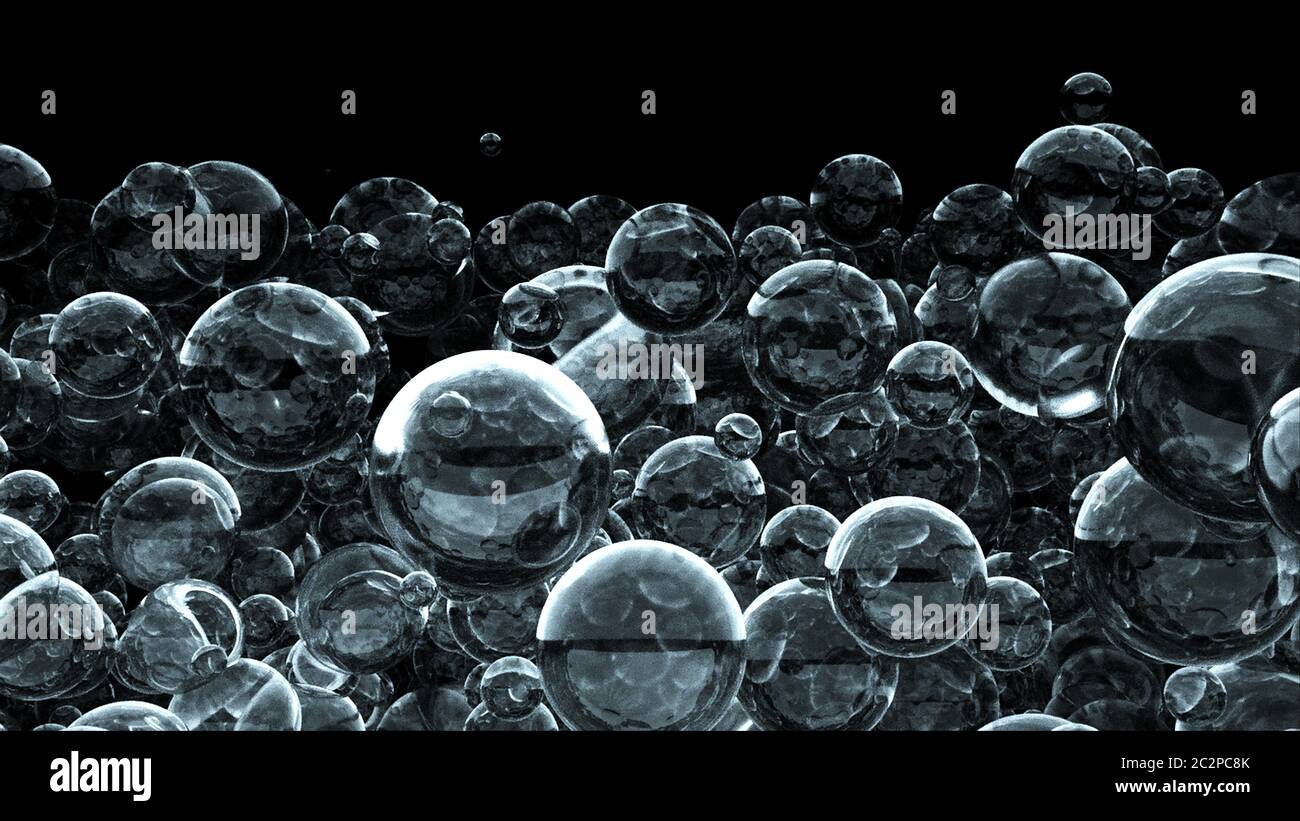 Huge organic bubbles close up. 3d rendering molecule. Computer ...