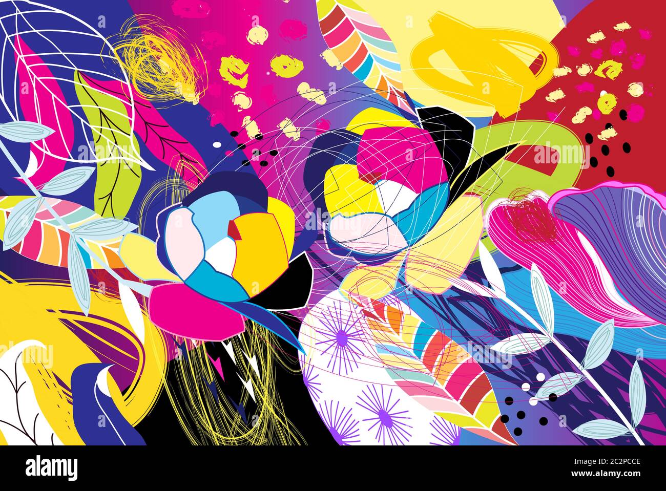 Vector tropical autumn background of different elements and leaves ...