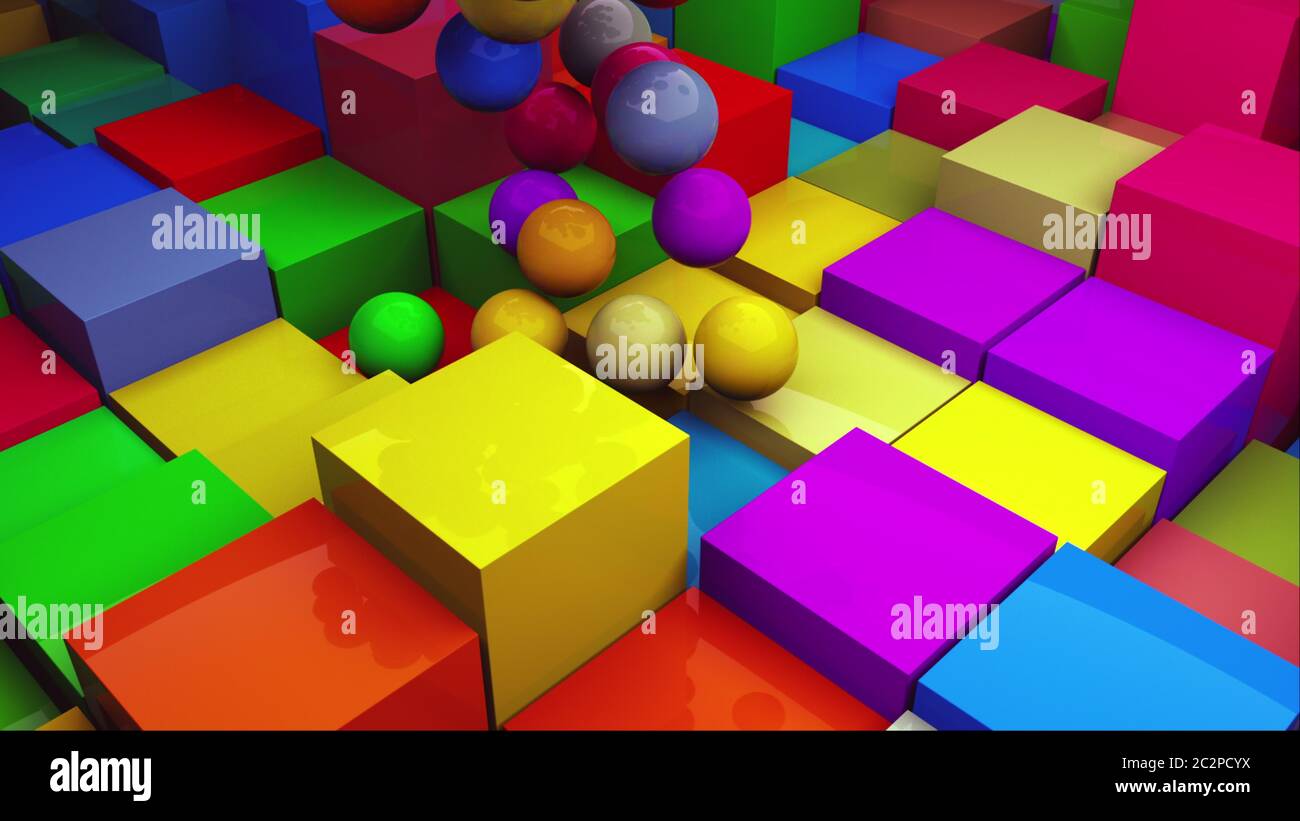 Computer generated background multicolored isometric spheres scatter on ...