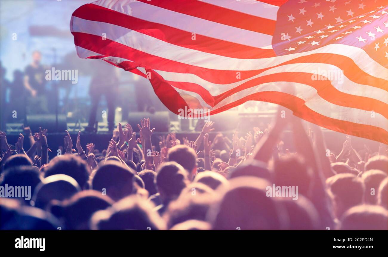 Crowd of people celebrating Independence Day. United States of America ...