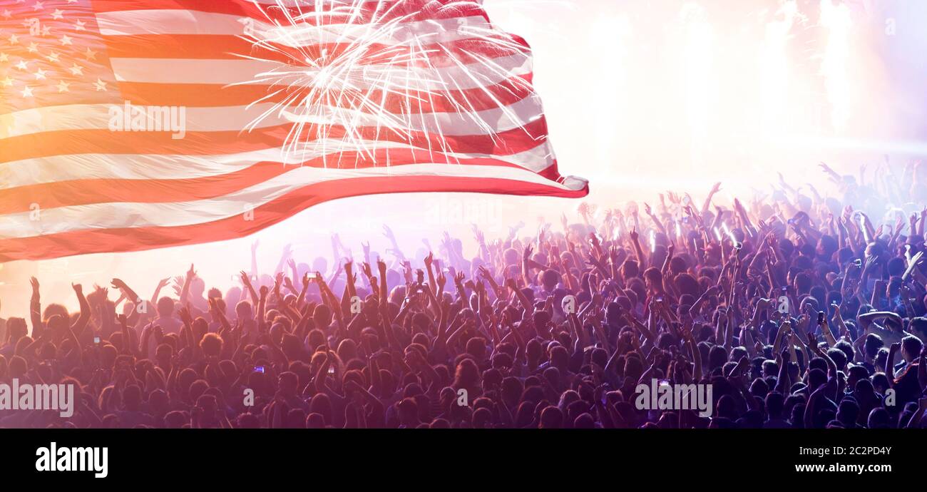 Crowd of people celebrating Independence Day. United States of America ...