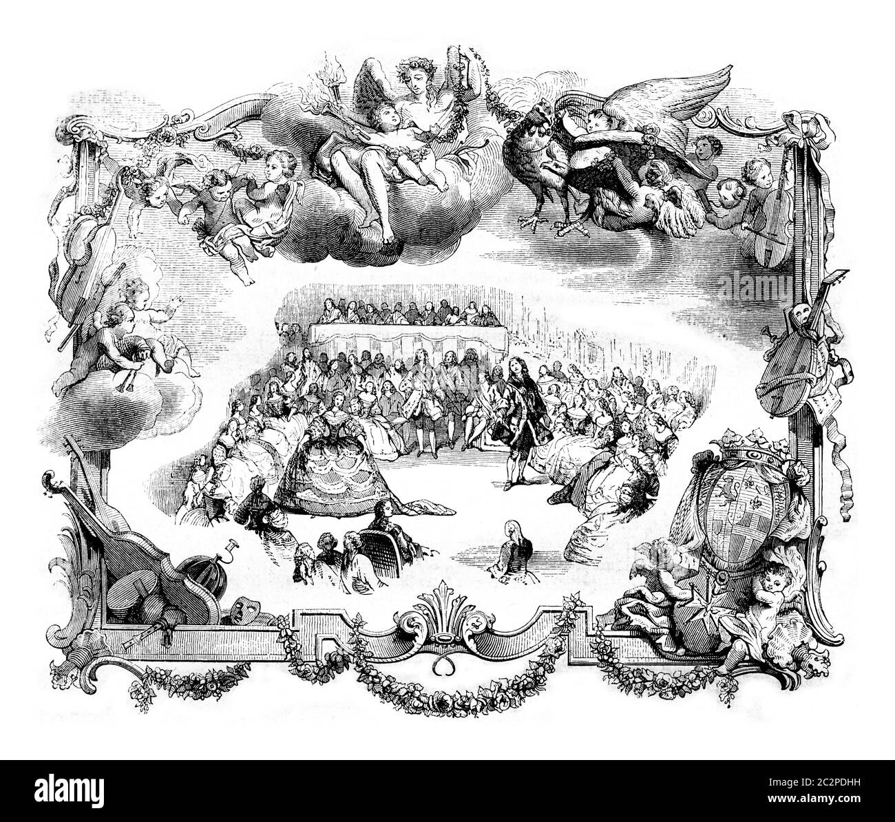 Court balls under the old monarchy, vintage engraved illustration ...