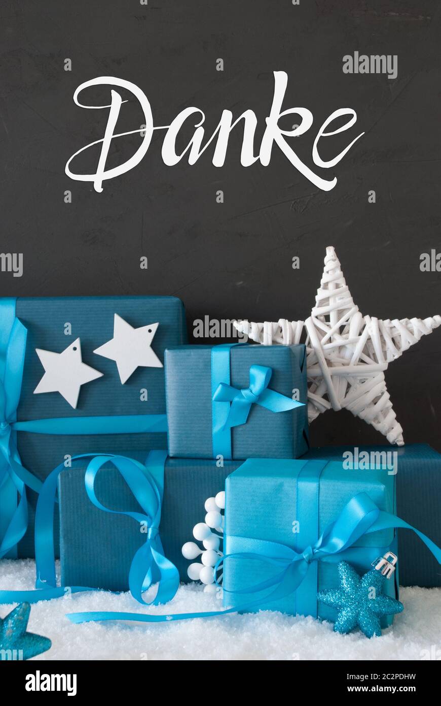German Calligraphy Danke Means Thank You. Turquoise Gift With Bow And ...