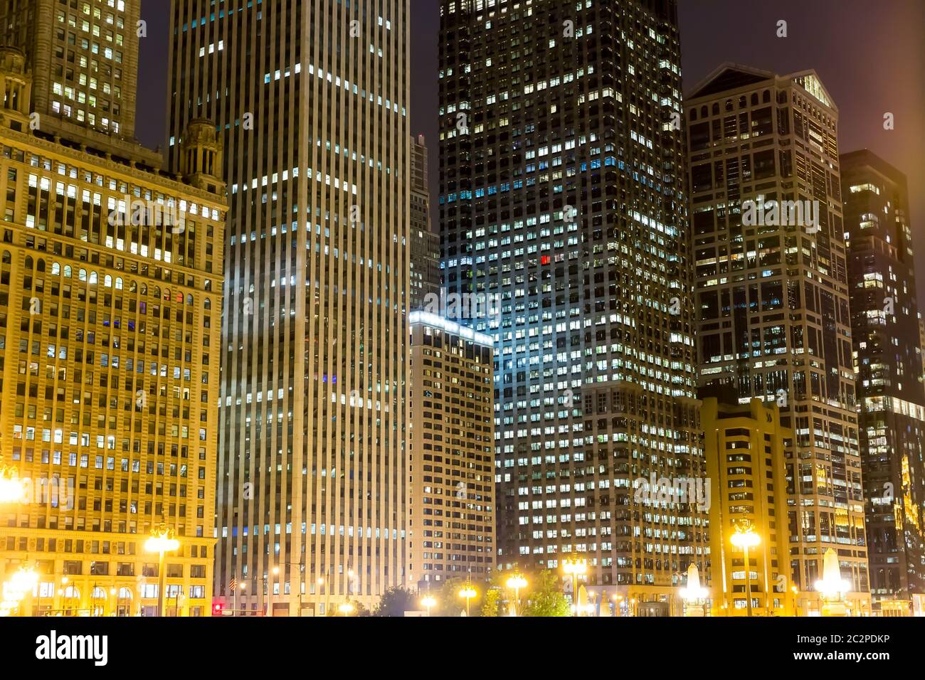 Night view of illuminated business center. Night urban life Stock Photo ...