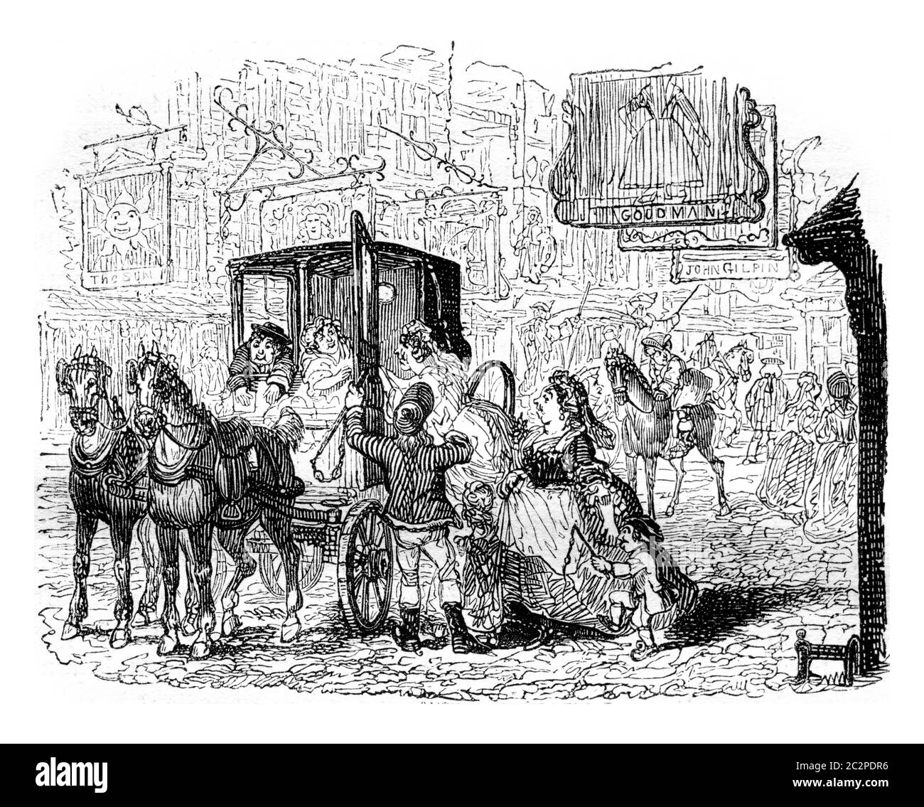 Start of the Gilpin family, vintage engraved illustration. Magasin ...