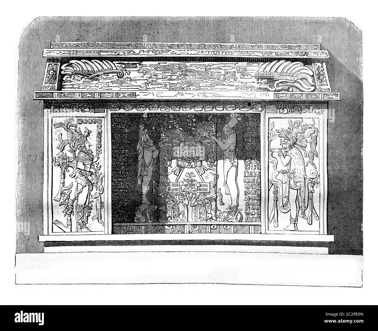 View of Mexican sculpture, made after a drawing Palenque in 1840 ...