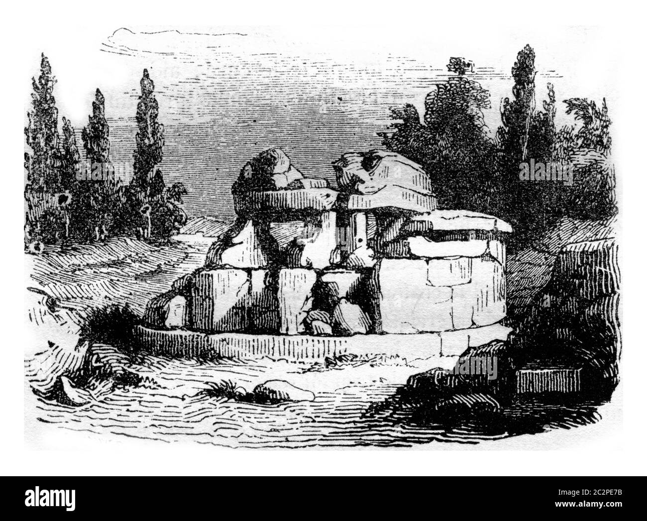Etruscan hypogeum near Cortona, known for speulere Pythagoras, vintage ...