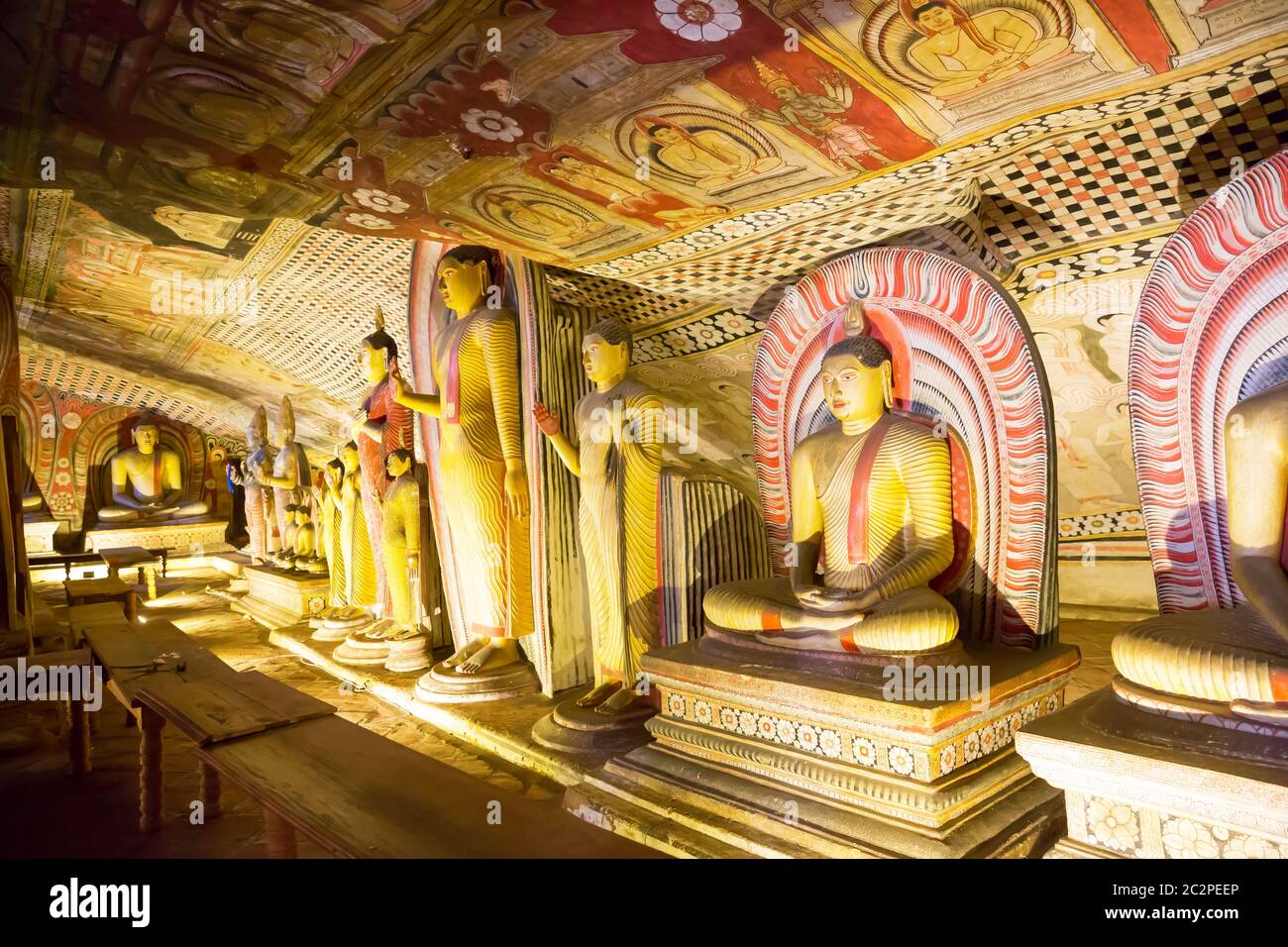 Ancient golden statues in buddha temple on Ceylon. Sri Lanka, Unesco ...