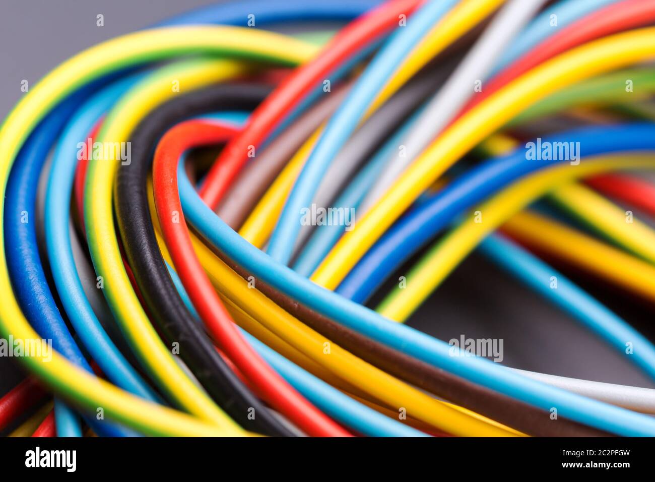 Colorful electrical power cables closeup picture Stock Photo - Alamy