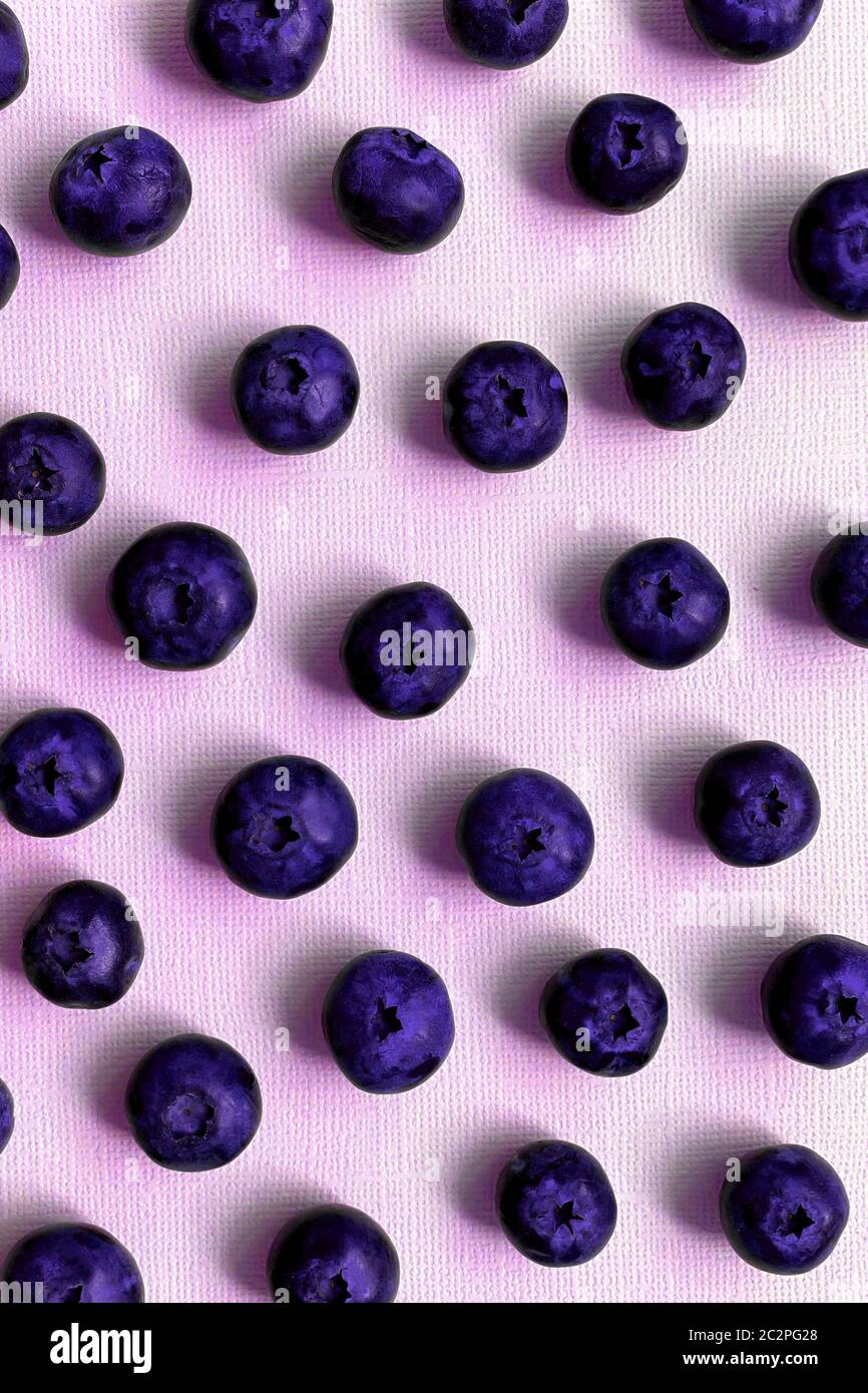 Pattern of fresh blueberries in on pastel light pinkbackground. Healthy ...