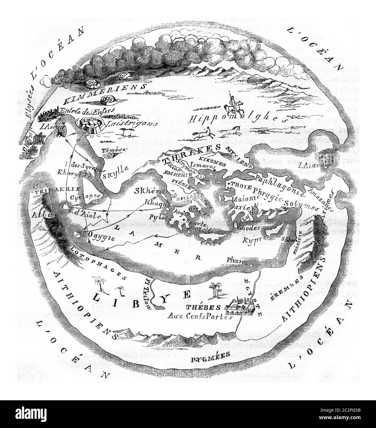 Homer's map of the world, vintage engraved illustration. Magasin ...