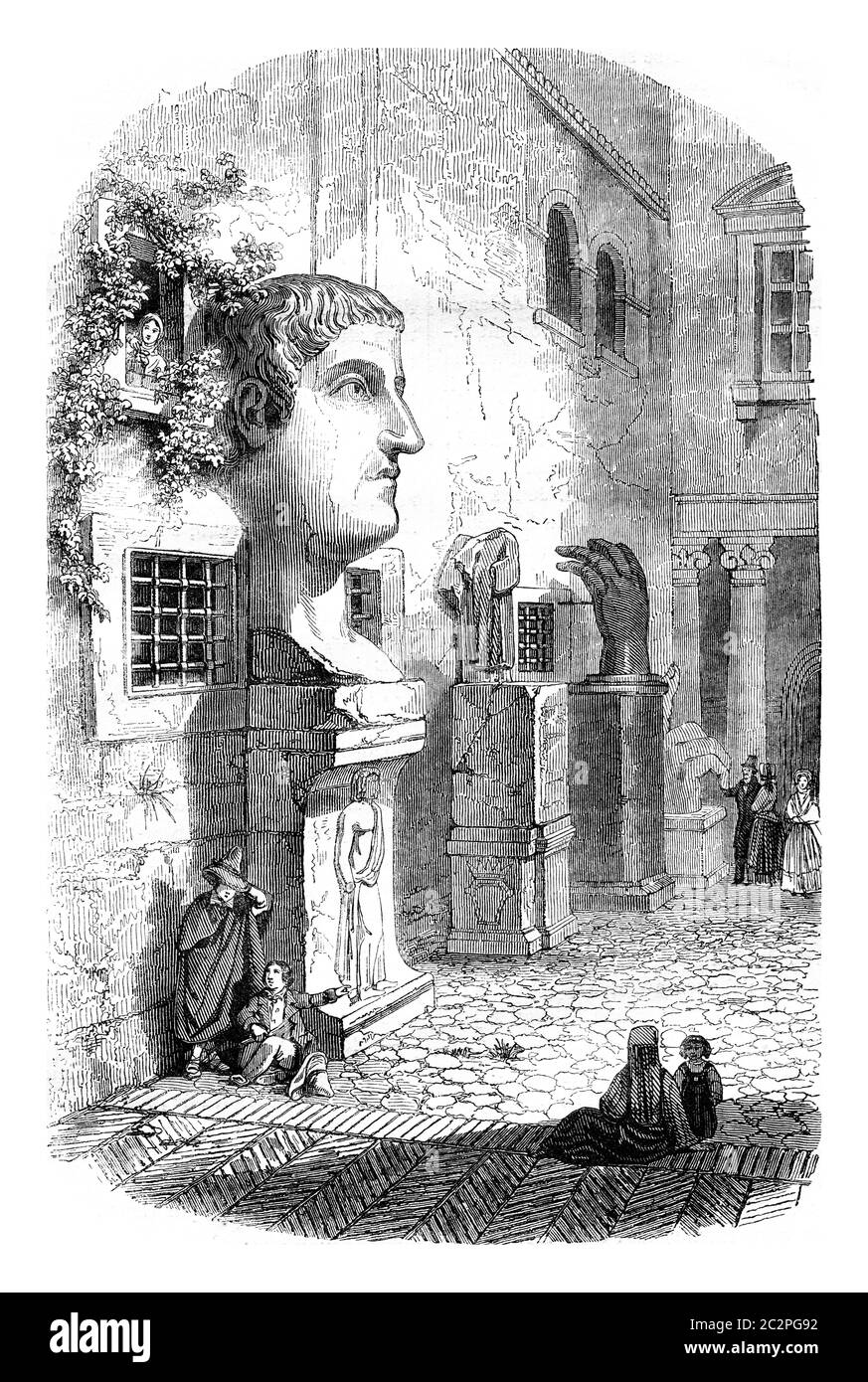 Courtyard of the Conservators Palace at Campidoglio, vintage engraved ...