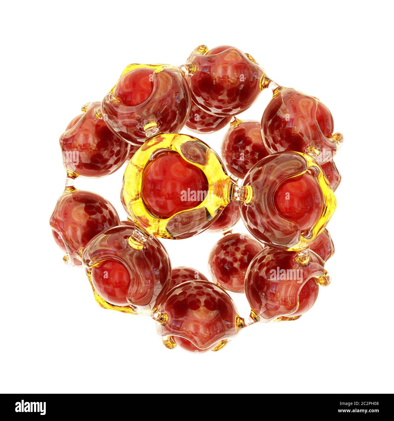 Fused Glass Decorative Indented Orb With Red Spheres Isolated On White ...