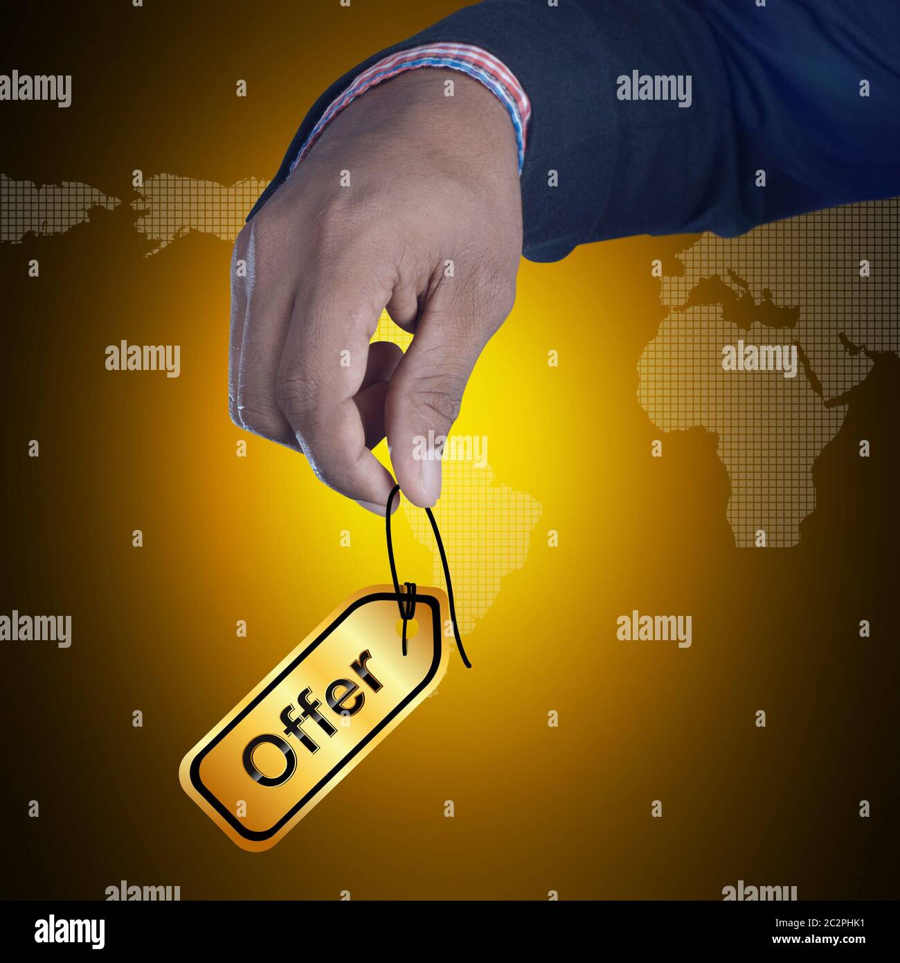 Smart hand showing offer tag Stock Photo - Alamy