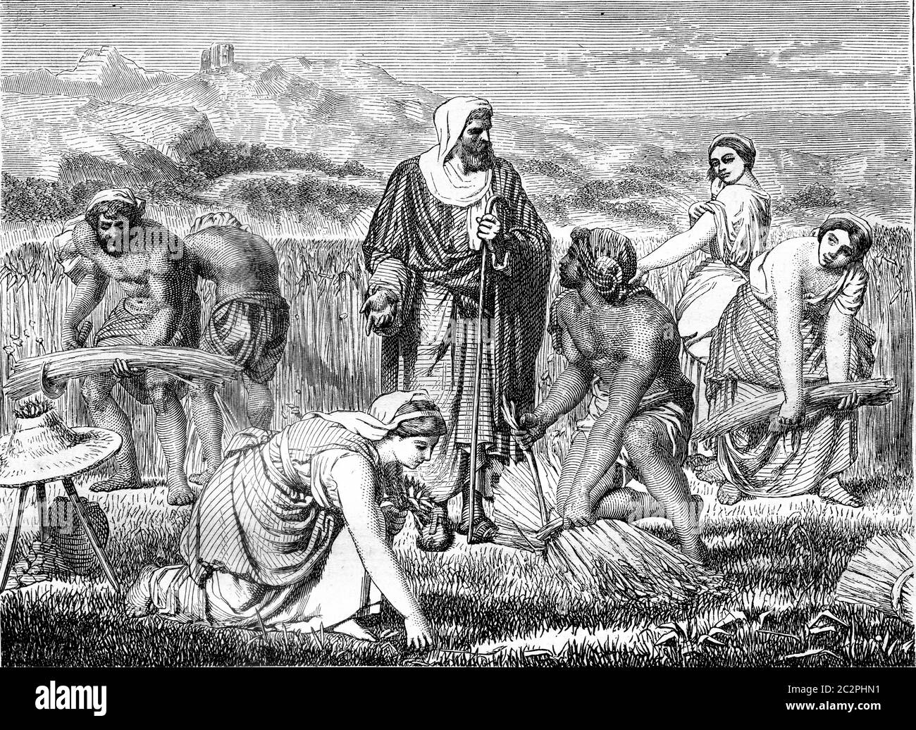 Ruth and Boaz, painting by Glayre, vintage engraved illustration ...