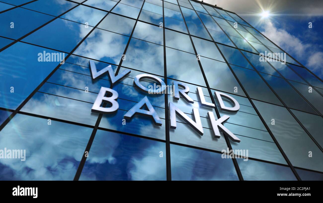 World Bank on glass building. Mirrored sky and city modern facade ...