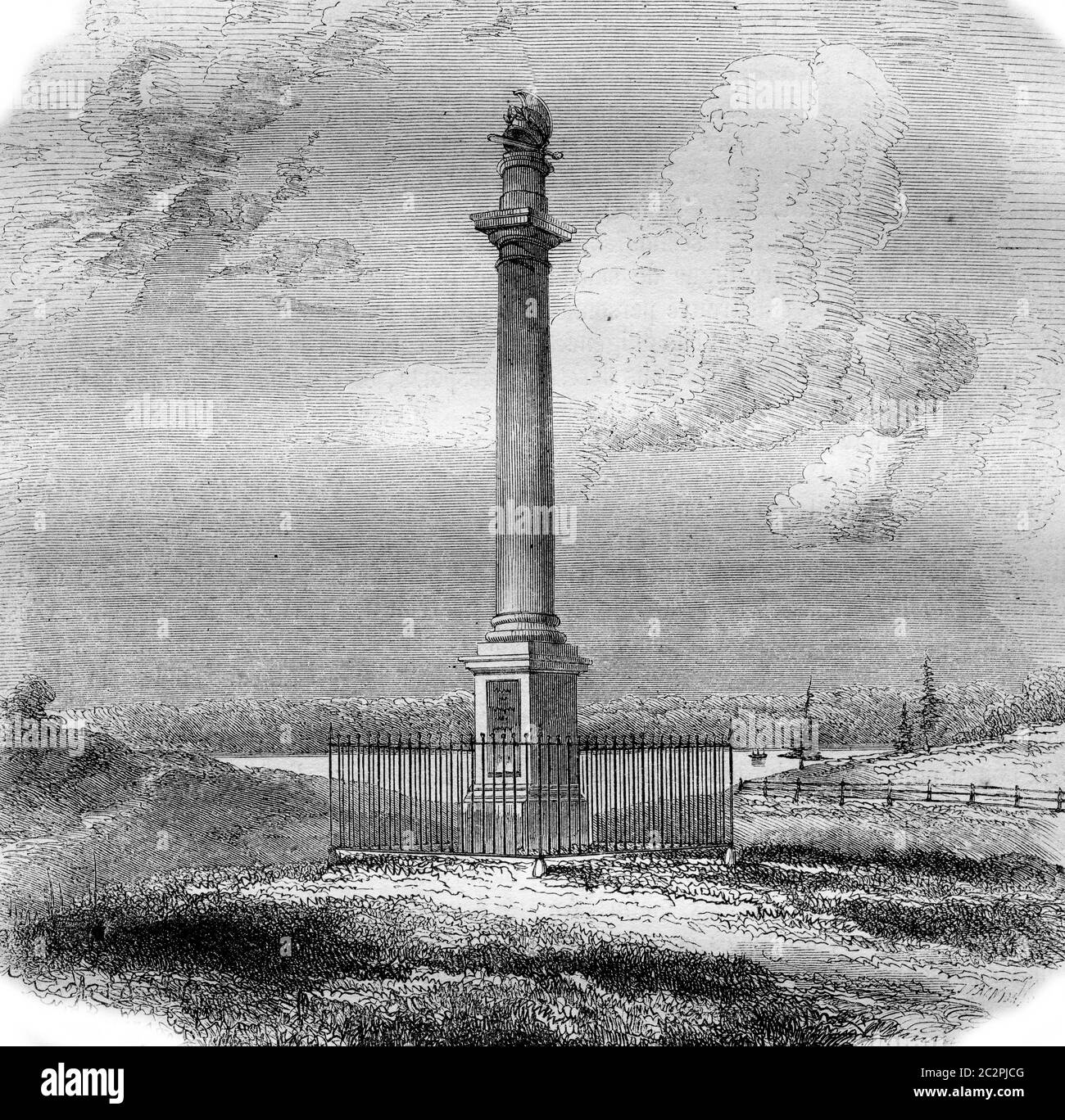 Wolfe Monument high in 1849 in Quebec, vintage engraved illustration ...
