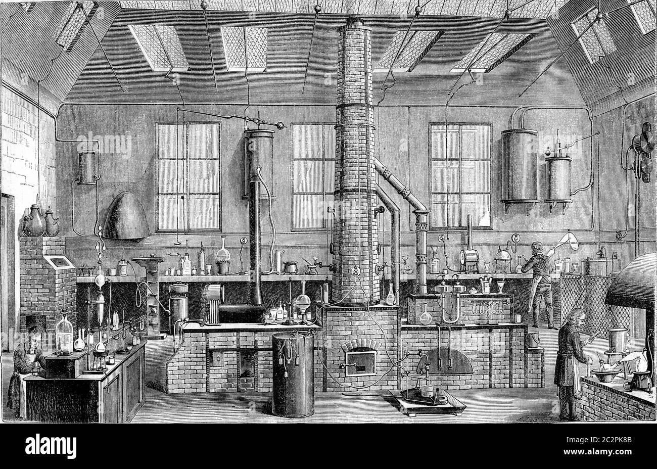 Chemistry Laboratory at the Ecole Normale in Paris, vintage engraved ...