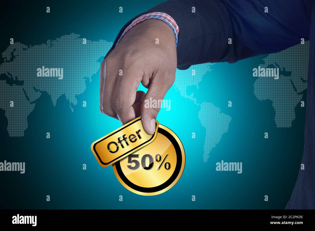 Smart hand showing discount tag Stock Photo - Alamy
