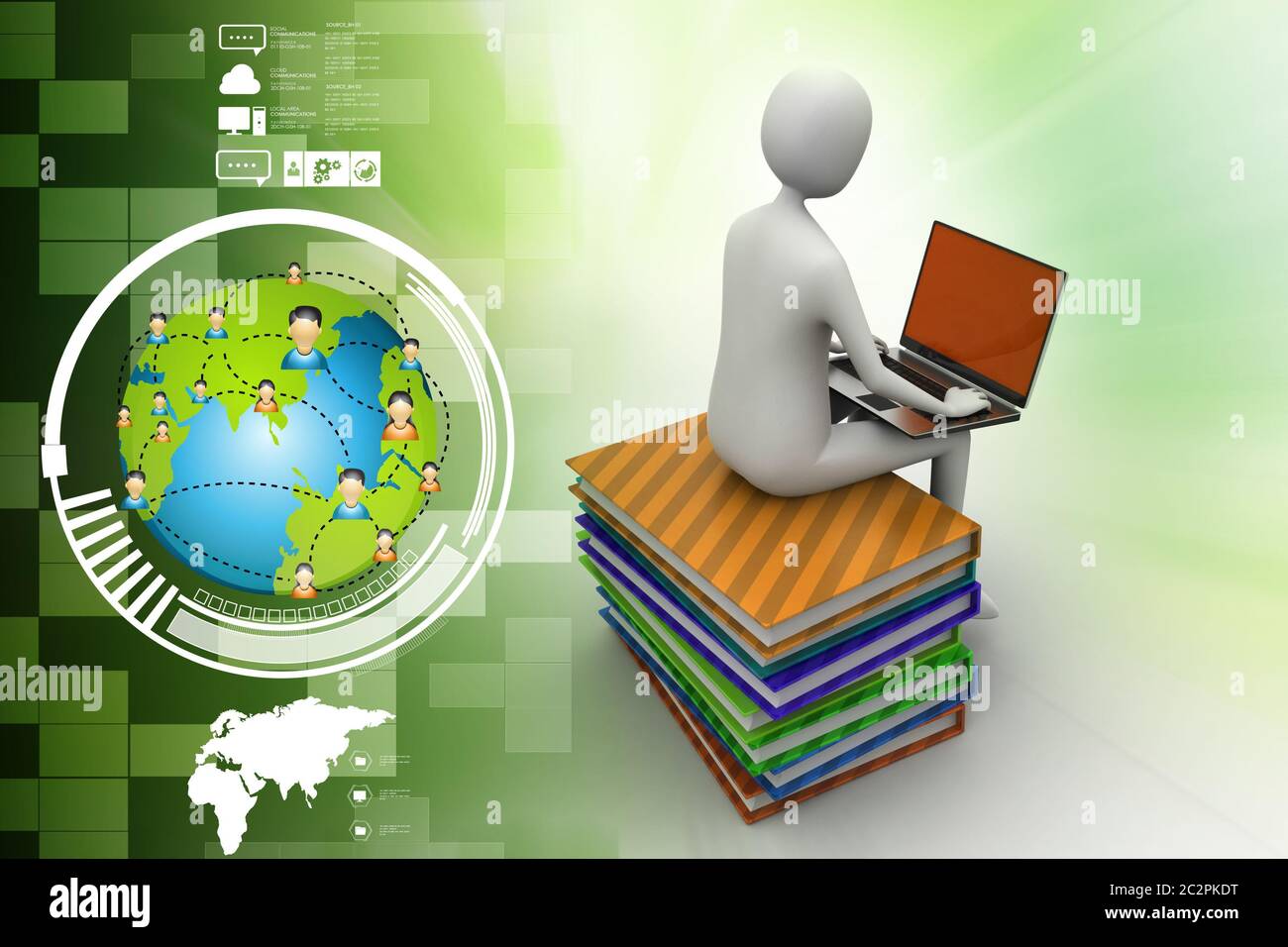 3d man sitting on books and working at his laptop Stock Photo - Alamy