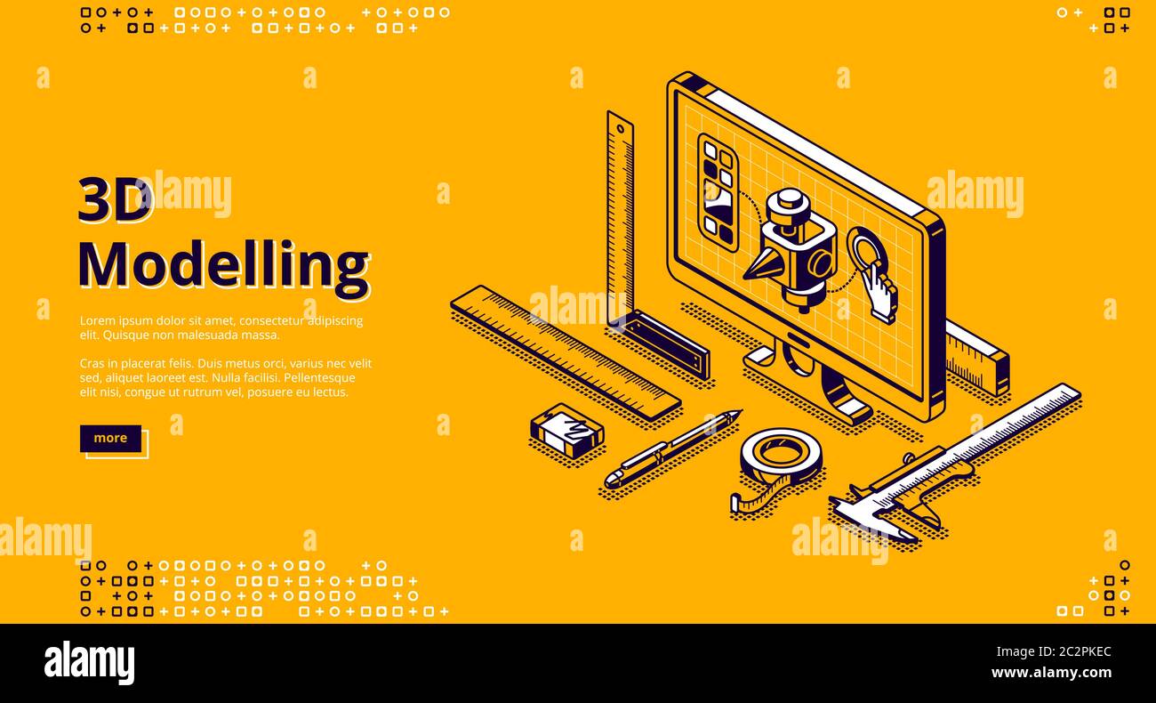 3D modelling banner. Software for digital render object, development ...