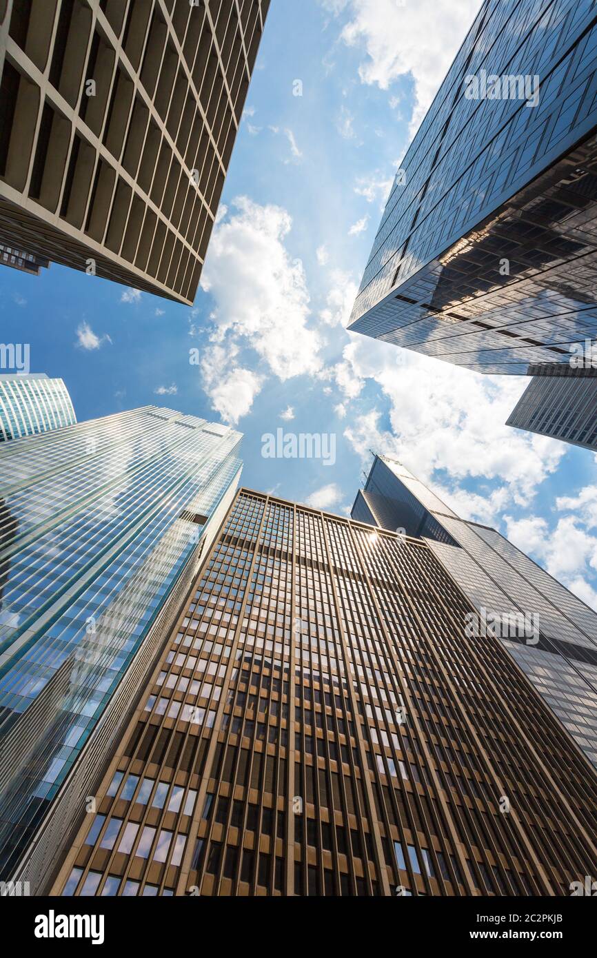 Bottom view on three skyscrapers Stock Photo - Alamy