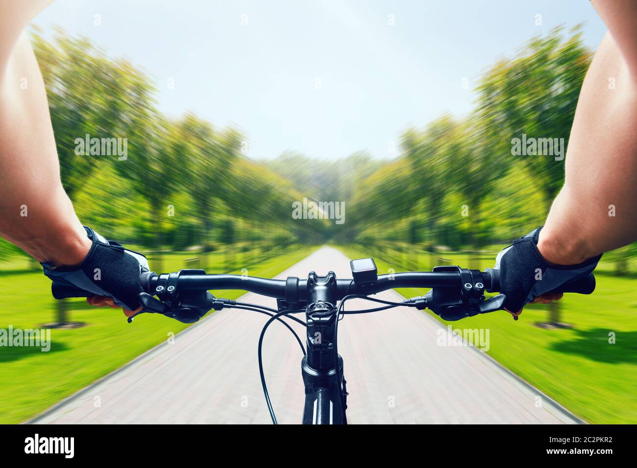 Man riding on bicycle, fast speed, aging effect. Cyclist biking on bike ...