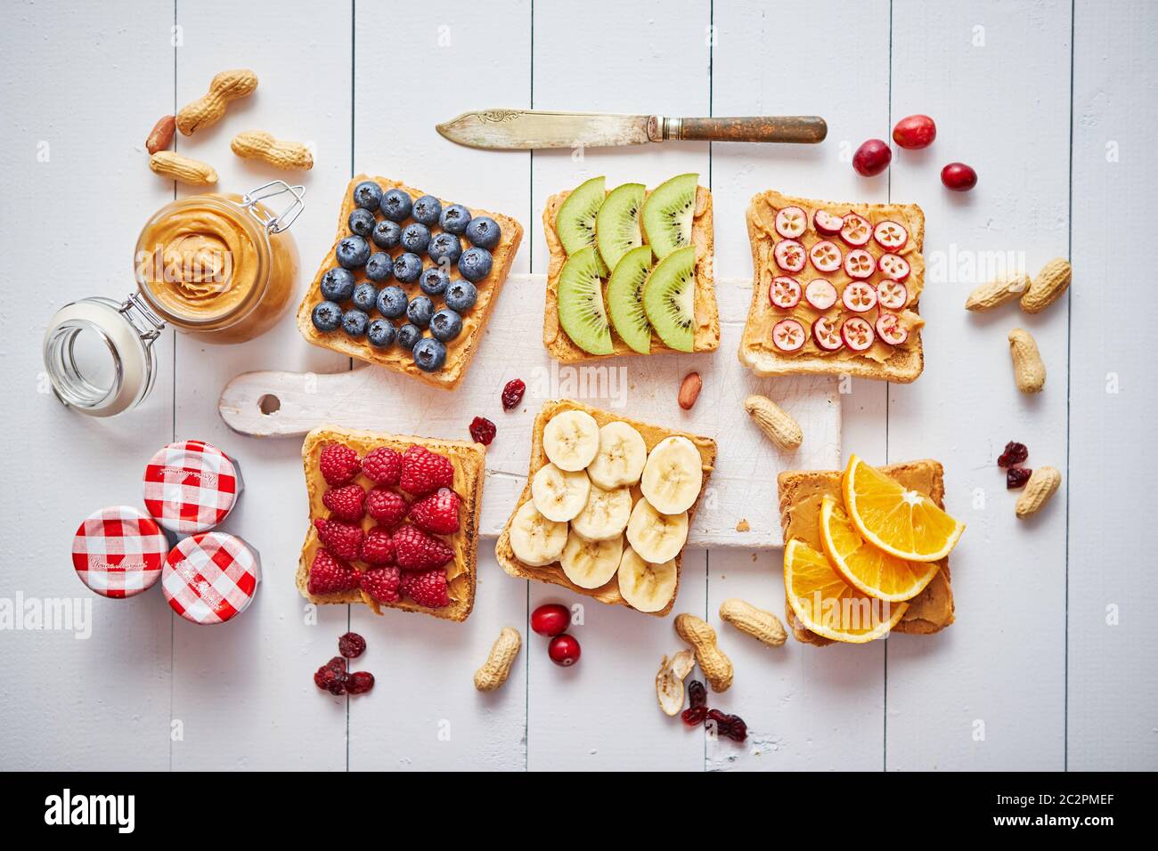 Assortment of healthy fresh breakfast toasts Stock Photo - Alamy