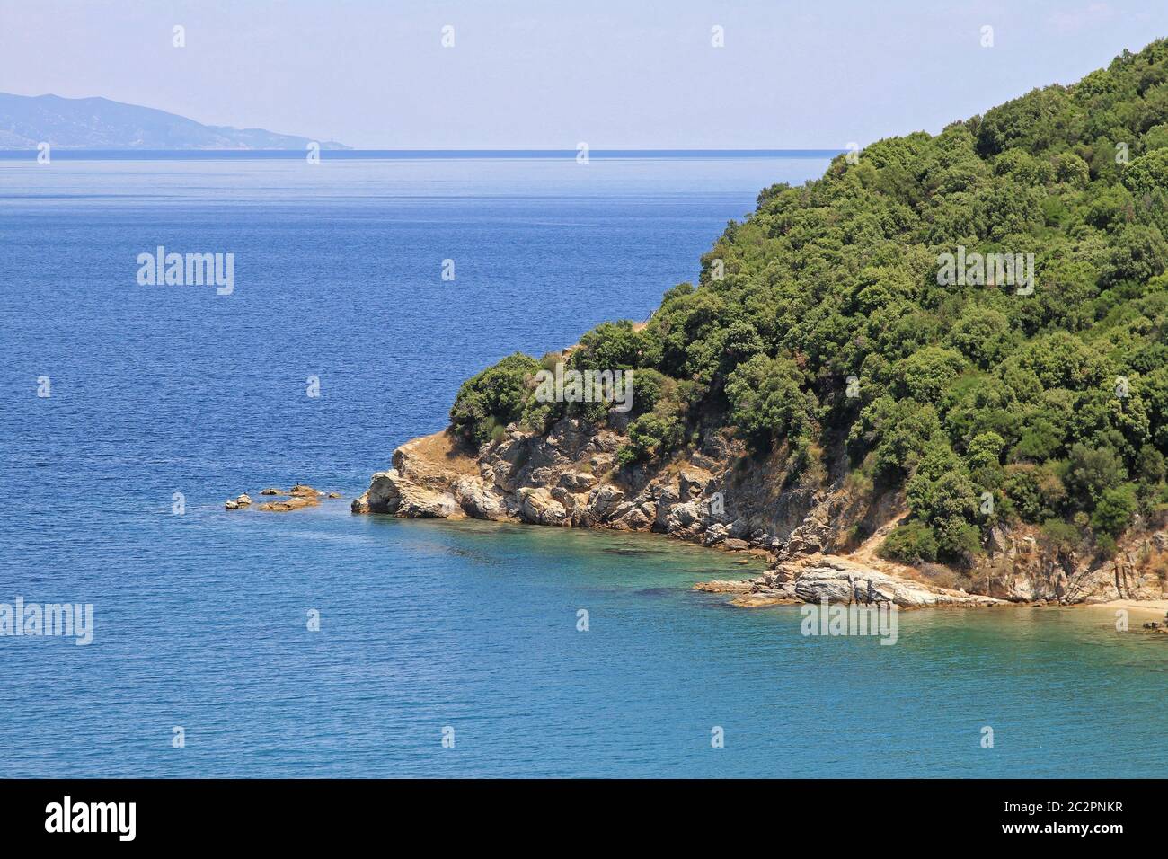 Rocky Coast With Woods at Aegean Sea in Greece Stock Photo - Alamy