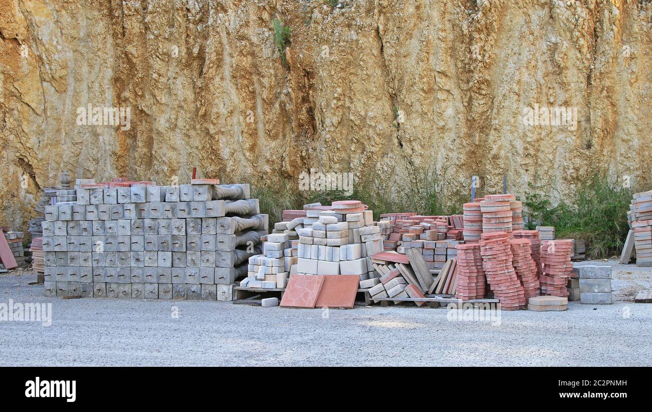 Concrete Pillars and Tiles Material at Construction Site Stock Photo ...
