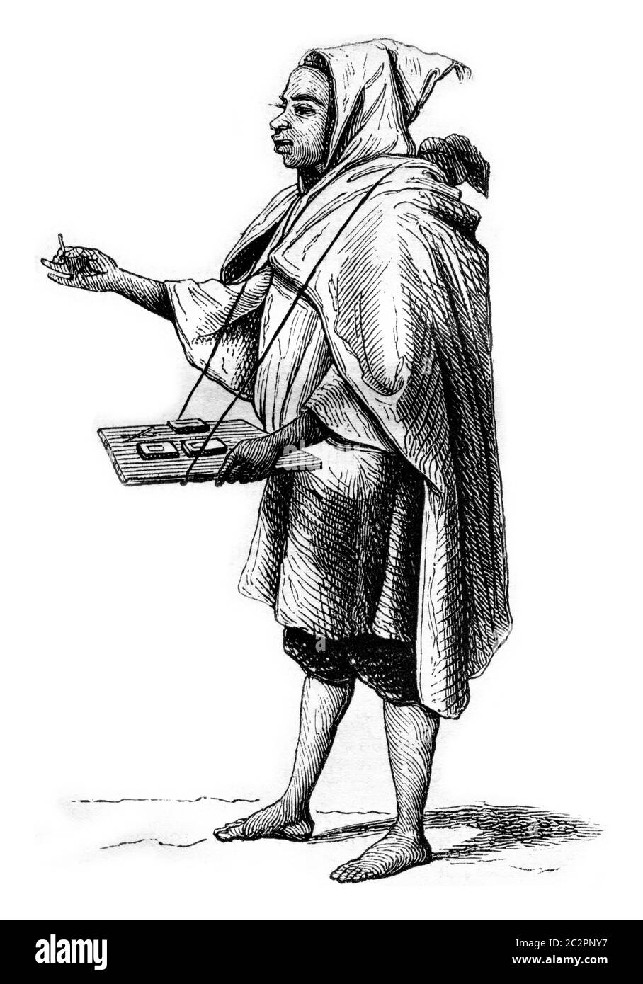 Arab merchant of chemical matches, vintage engraved illustration ...