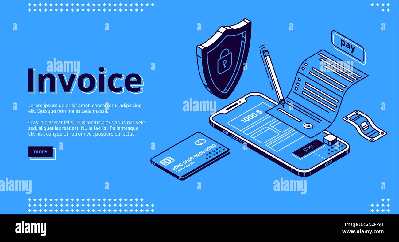 Invoice banner. Security mobile payment concept. Vector landing page of ...