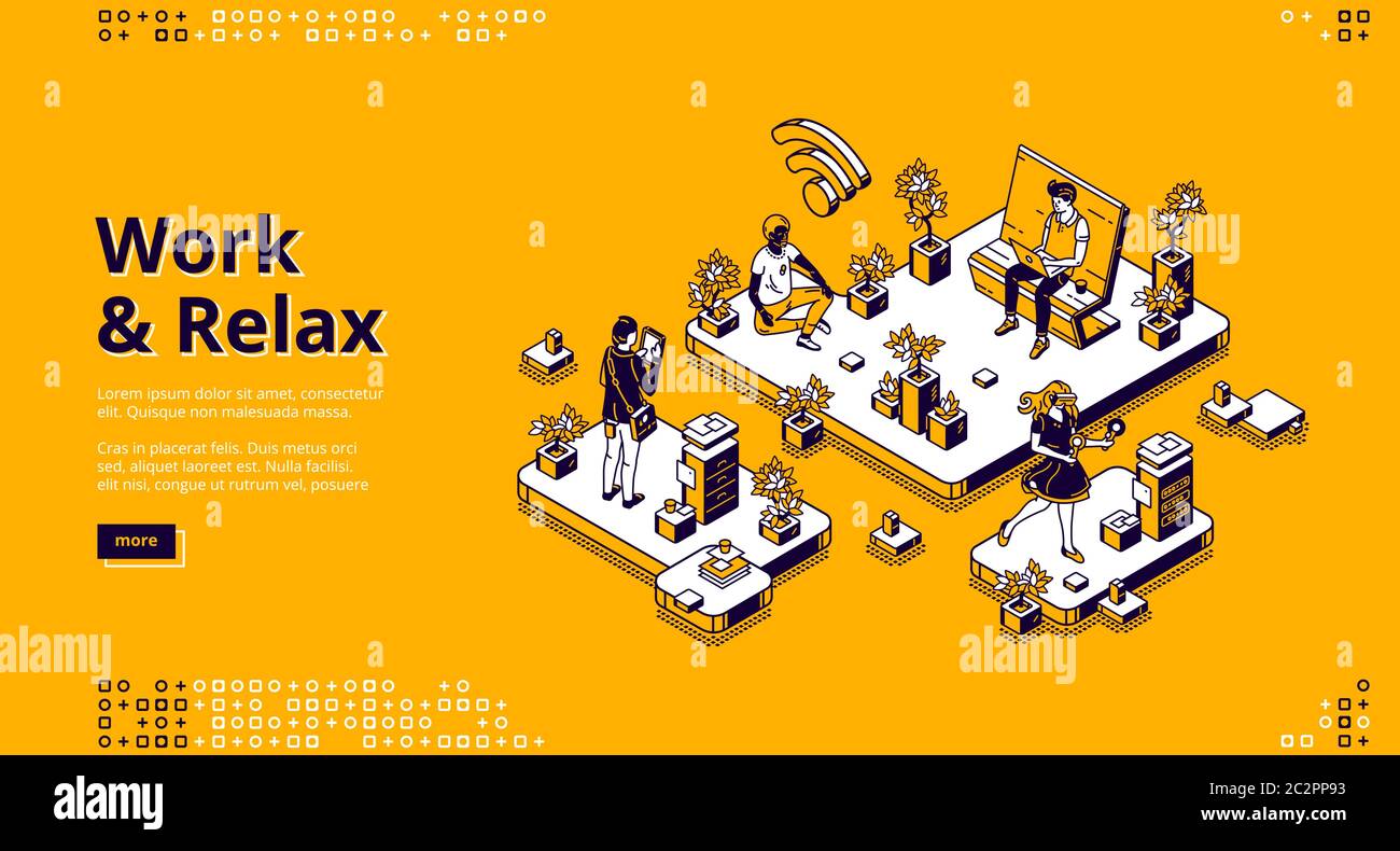 Work and relax banner. Concept of work organization and healthy routine ...