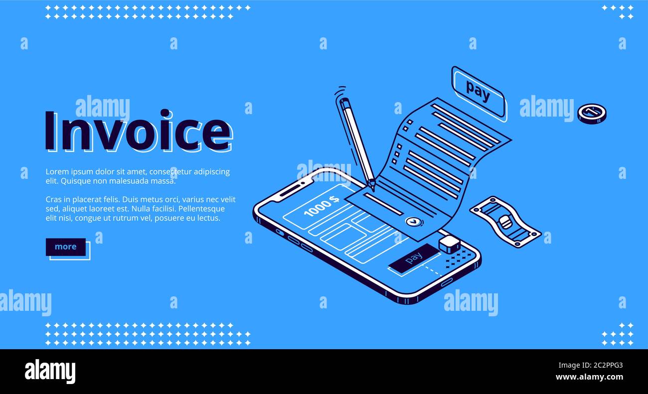 Invoice isometric landing page. Large bill for tax or service payment ...